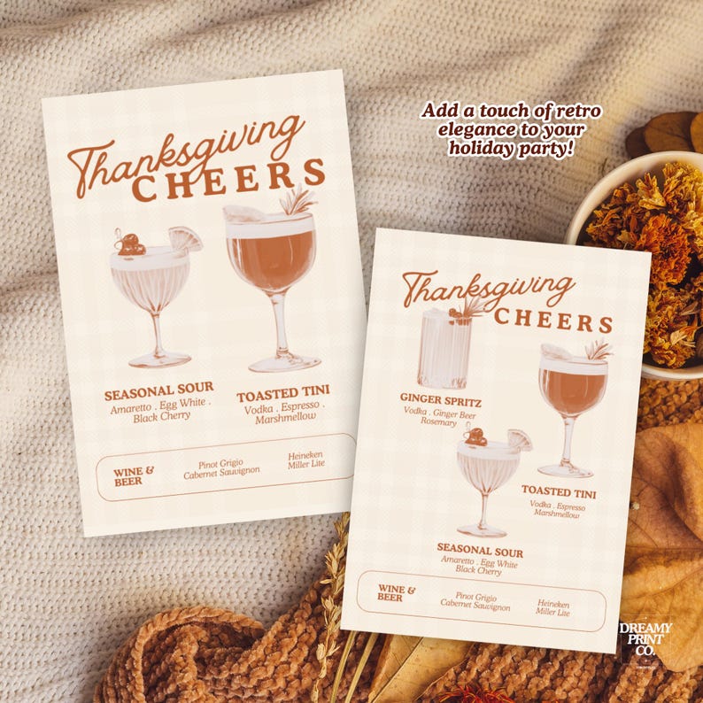 Printable Thanksgiving Cocktail Menu Template | Fall-themed Retro Drink ...