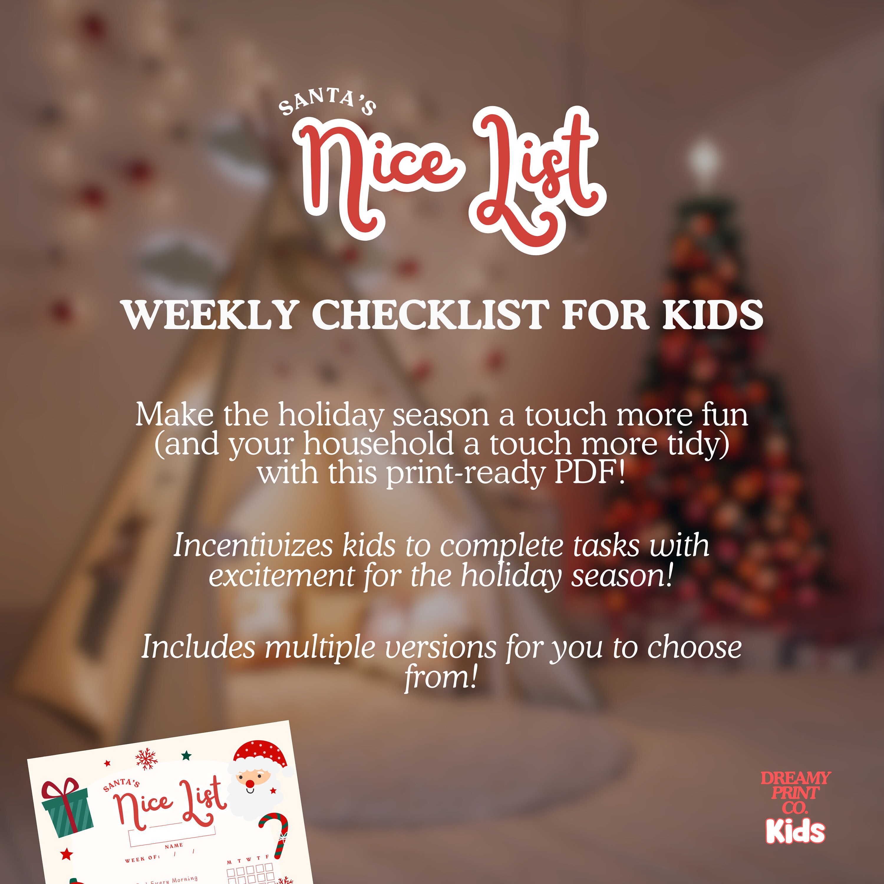 SANTA'S NICE LIST Weekly Checklist for Kids 8.5x11 4 Versions Get Kids ...