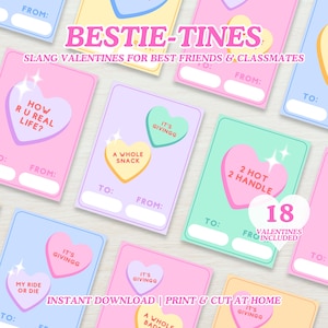 BESTIE-TINES Slang Valentine's Cards for Girls, Teens, Best Friends ...