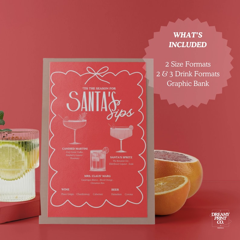 CHRISTMAS COCKTAIL MENU Template Retro Vintage Monochromatic Holiday ...