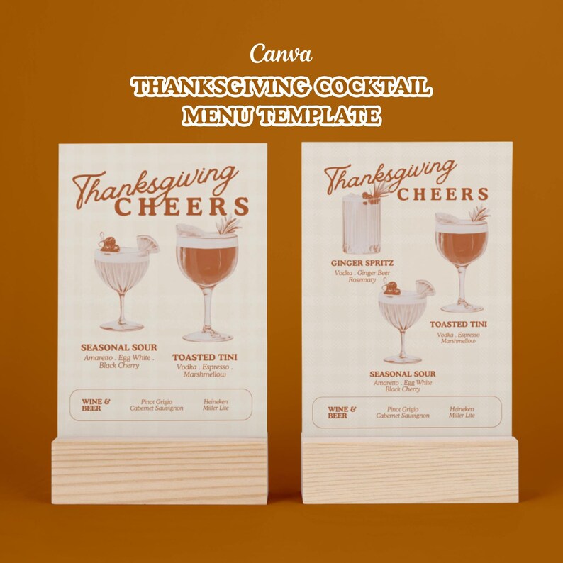 Printable Thanksgiving Cocktail Menu Template | Fall-themed Retro Drink ...