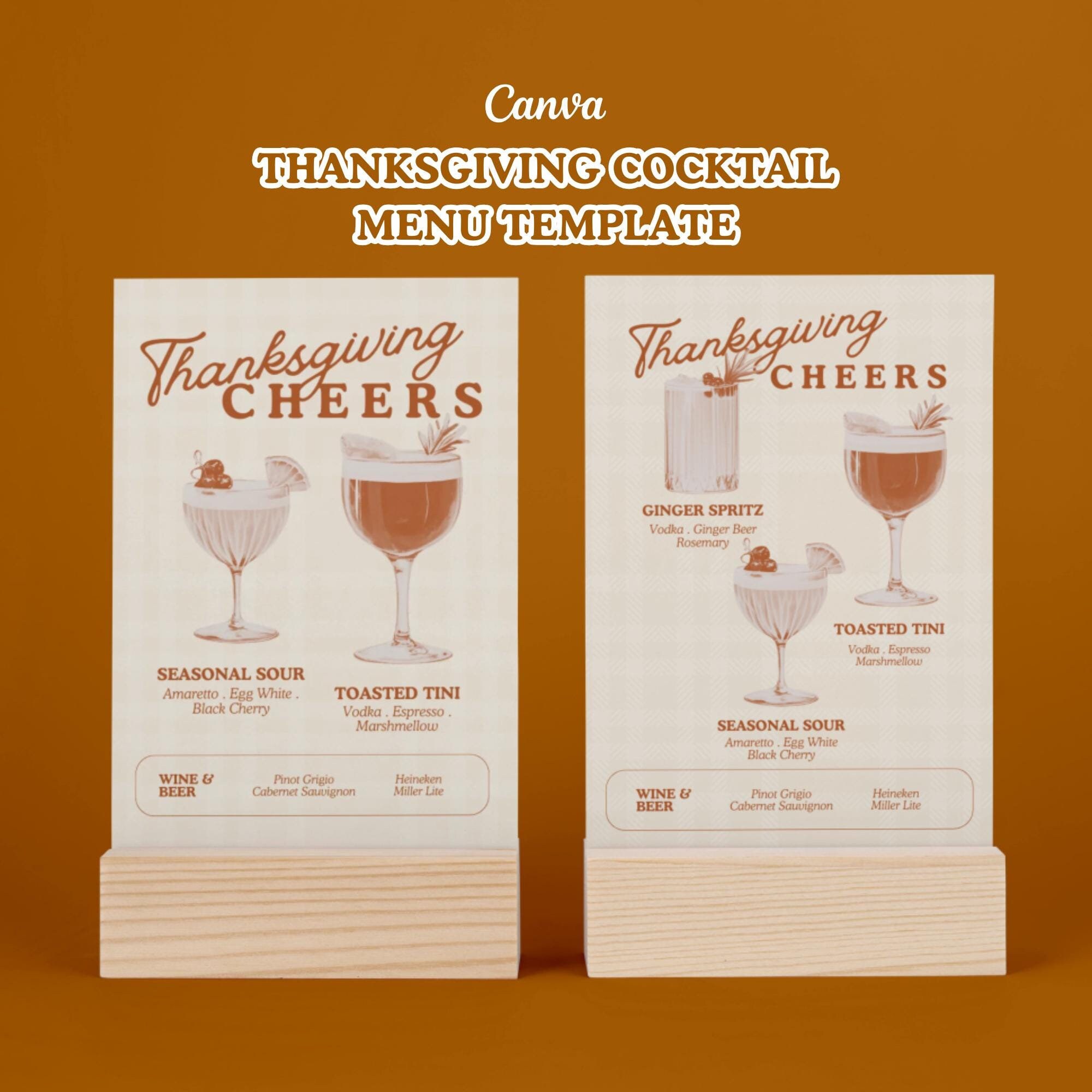 Printable Thanksgiving Cocktail Menu Template | Fall-themed Retro Drink ...
