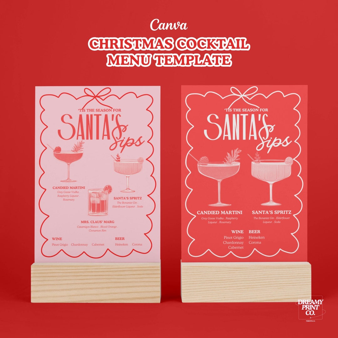 CHRISTMAS COCKTAIL MENU Template Retro Vintage Monochromatic Holiday ...