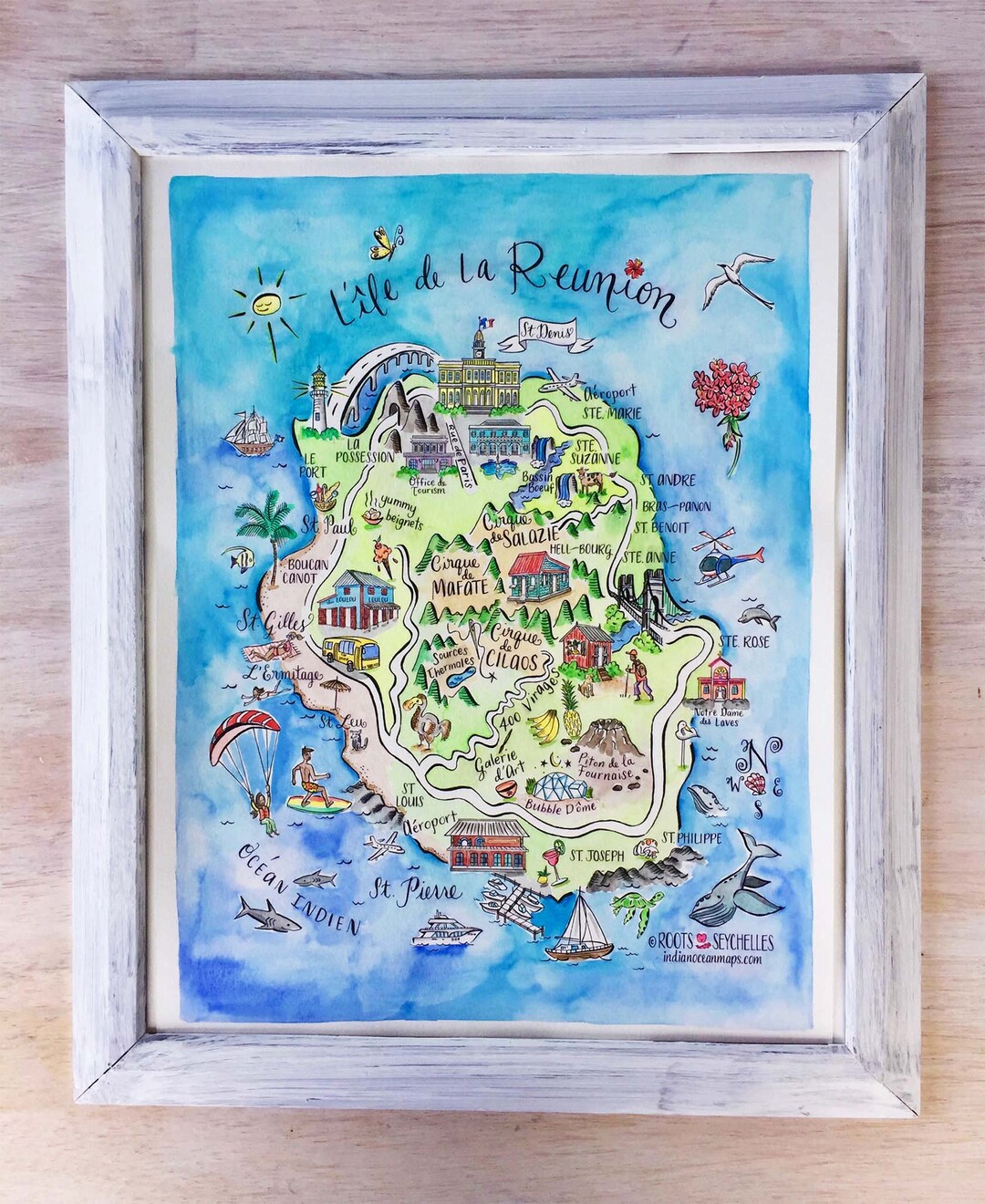 Extra Large Watercolor Illustrated Map of Reunion Island France - Etsy