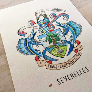 Seychelles Coat of Arms Illustrated Hand Painted Watercolor | Etsy