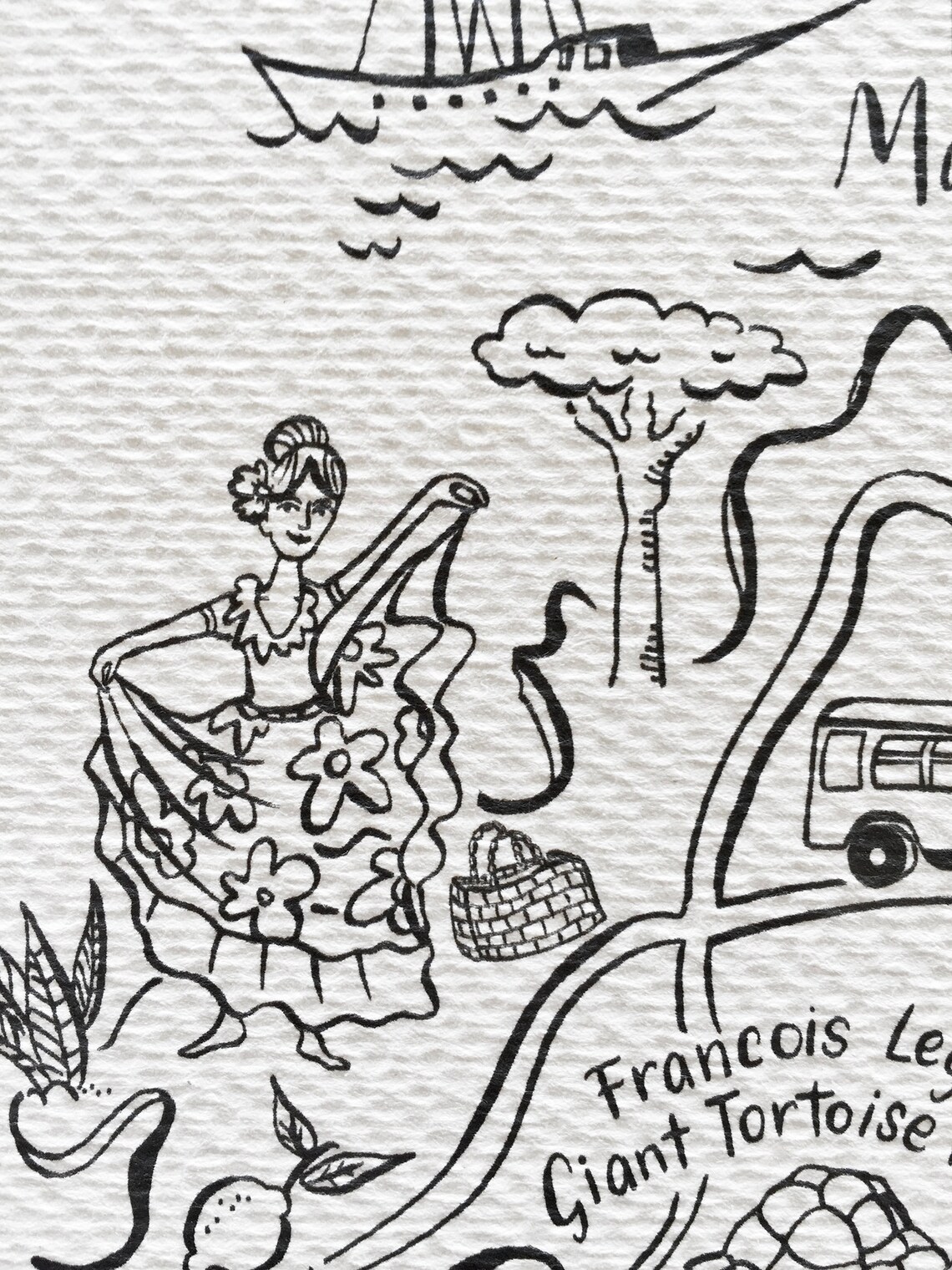Illustrated Hand Drawn Map of Rodrigues Island Mauritius | Etsy