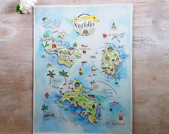 Illustrated Hand Painted Watercolor Map of Seychelles | Etsy