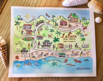 Illustrated Hand Painted Watercolor Map of Seychelles | Etsy