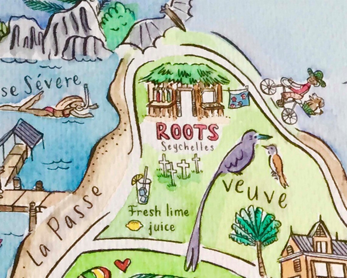 Illustrated Hand Painted Watercolor Map of Seychelles | La Digue - Etsy