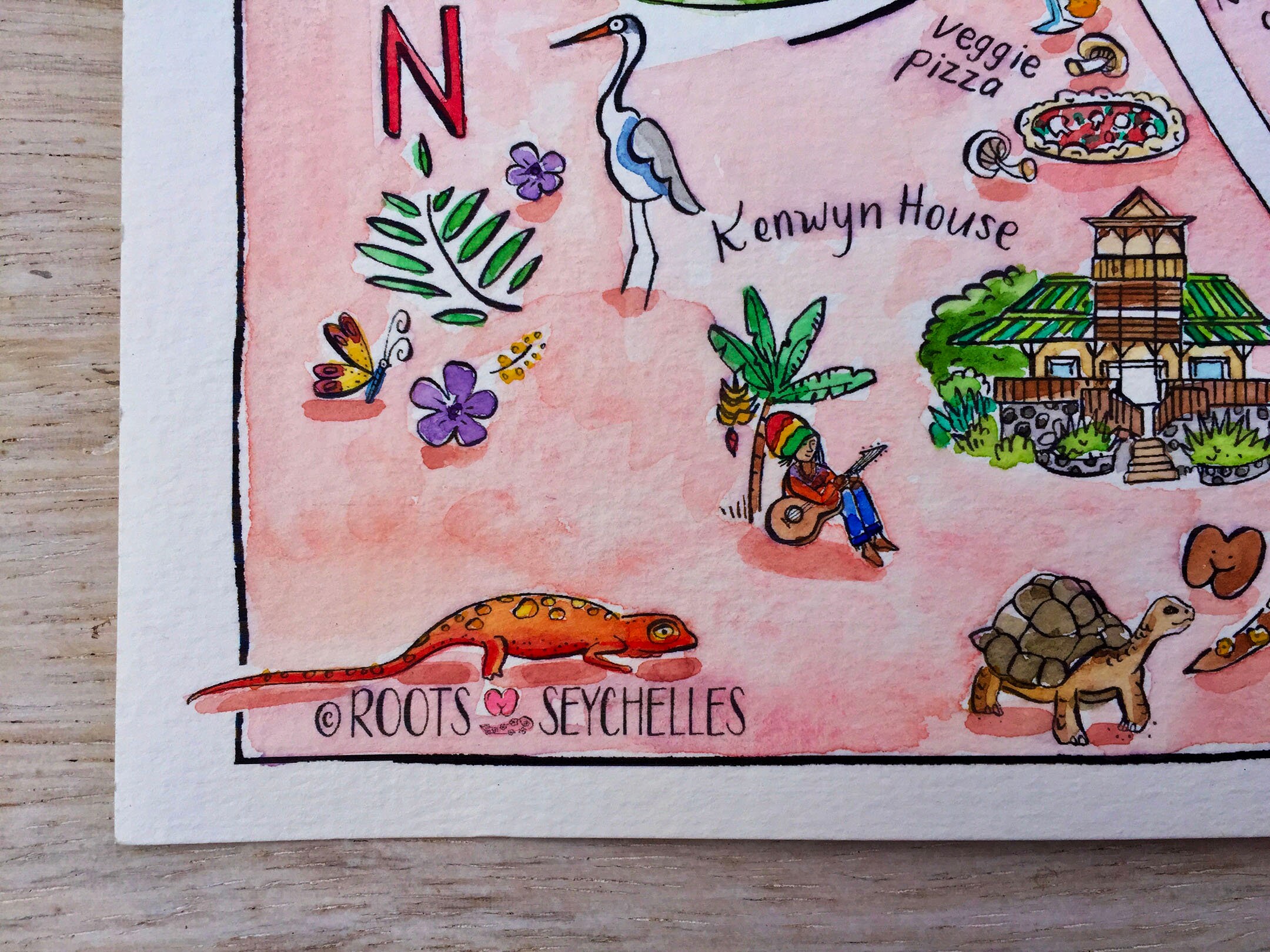 Illustrated Hand Painted Watercolor Map of Seychelles Victoria Capital ...