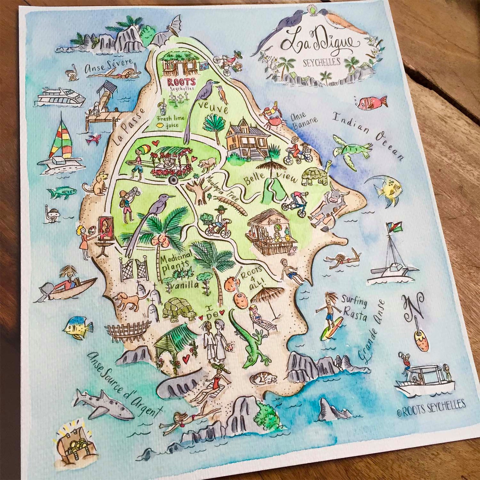 Illustrated Hand Painted Watercolor Map of Seychelles La - Etsy