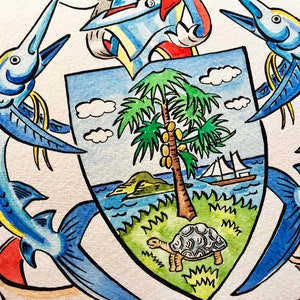 Seychelles Coat of Arms Illustrated Hand Painted Watercolor | Etsy