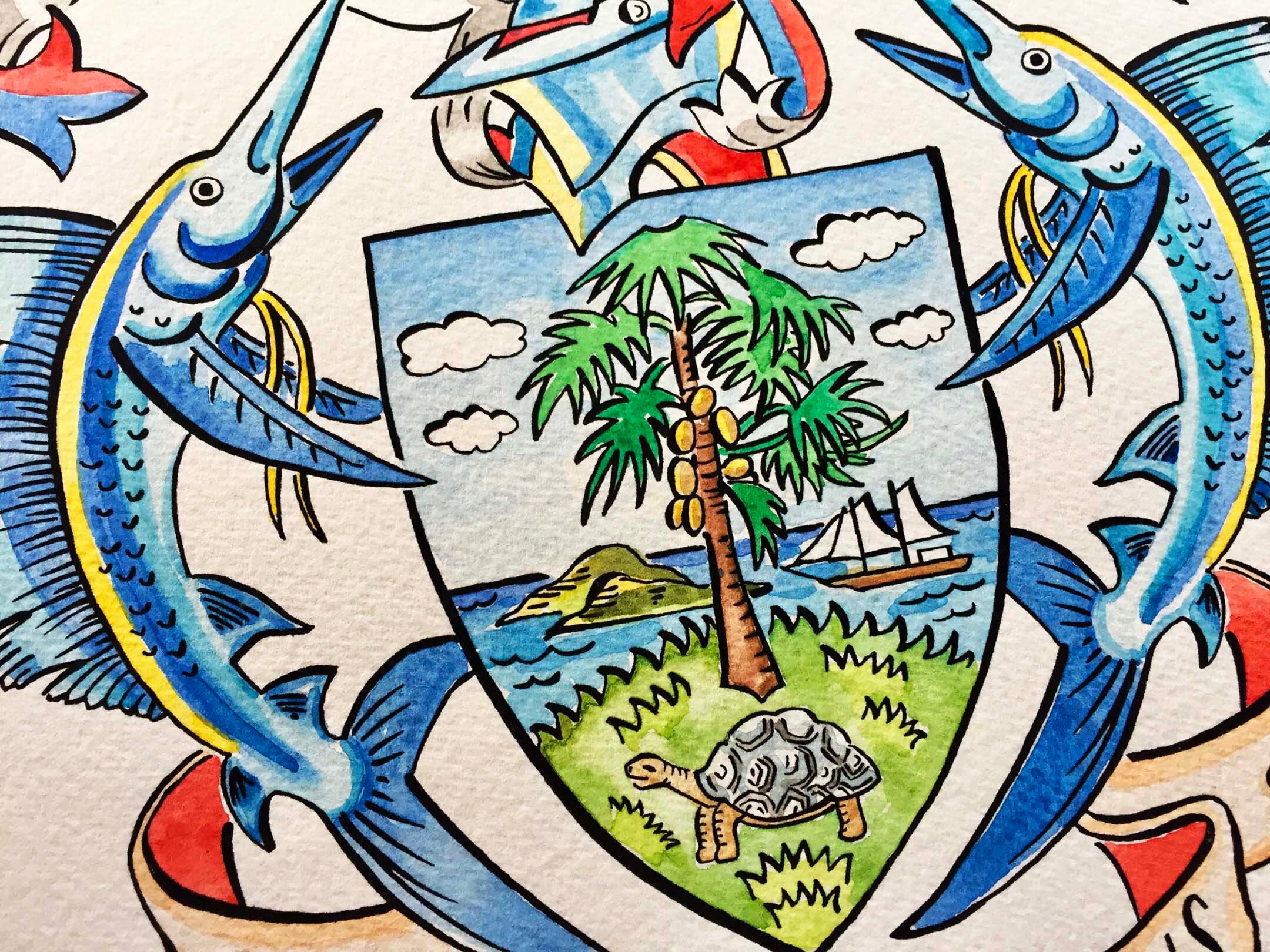 Seychelles Coat of Arms Illustrated Hand Painted Watercolor - Etsy
