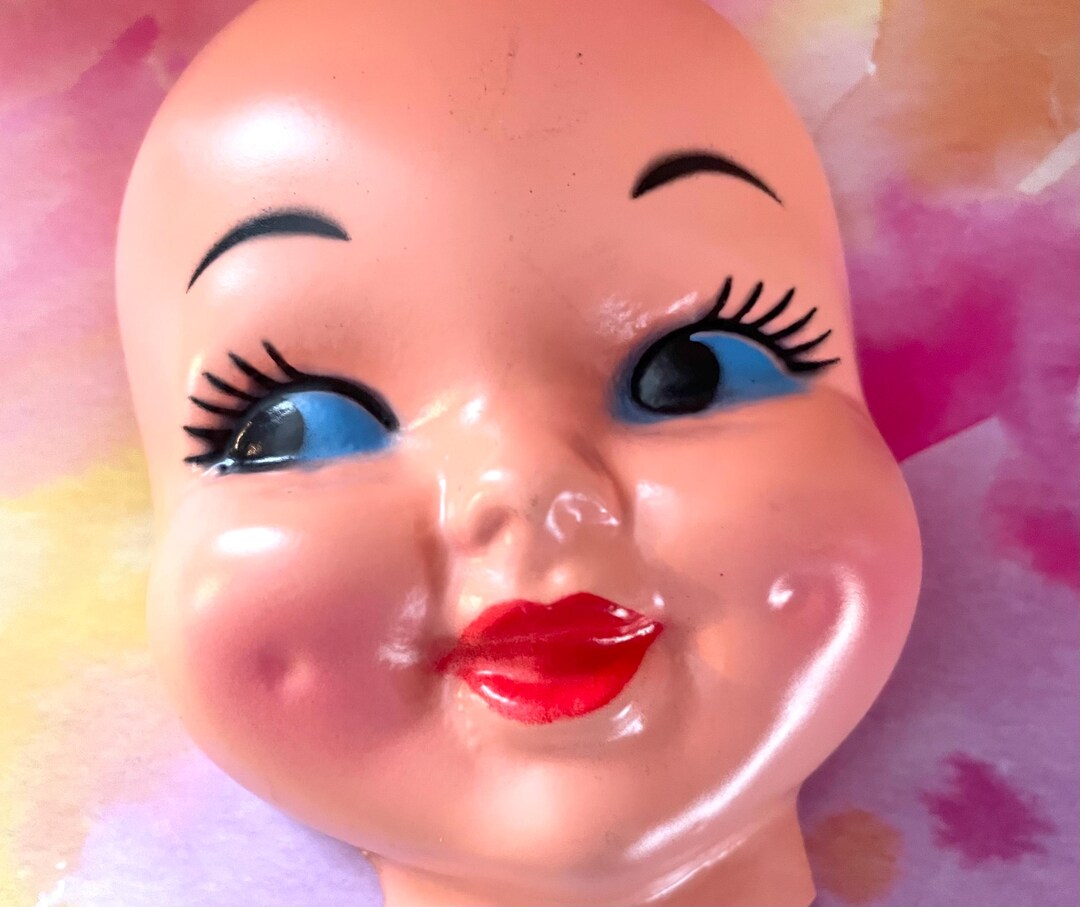 Vintage Doll Face Head, Celluloid Doll Head, Dimple Doll, Craft Head ...