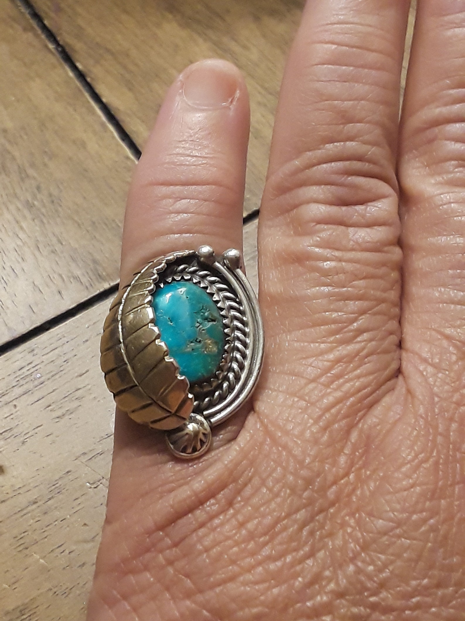 Beautiful Vintage Sterling Silver Gold Vermile Genuine Turquoise NATIVE ...