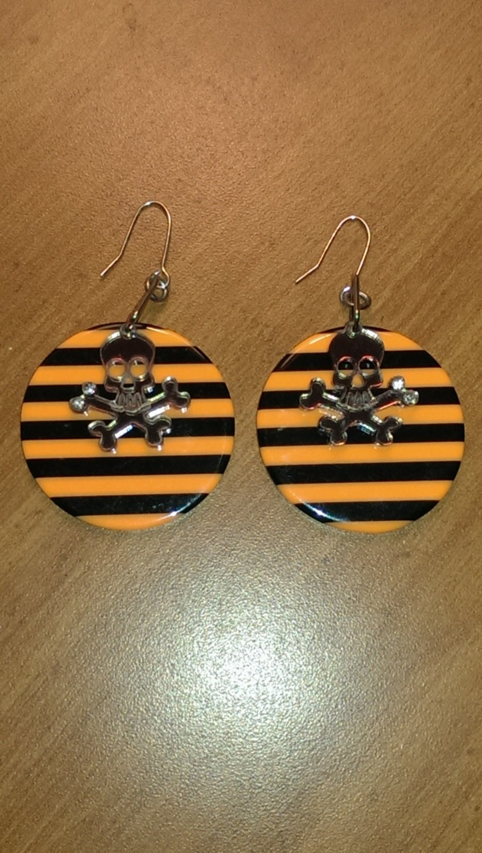 Rocker Emo Orange and Black Stripes Skull Earrings - Etsy