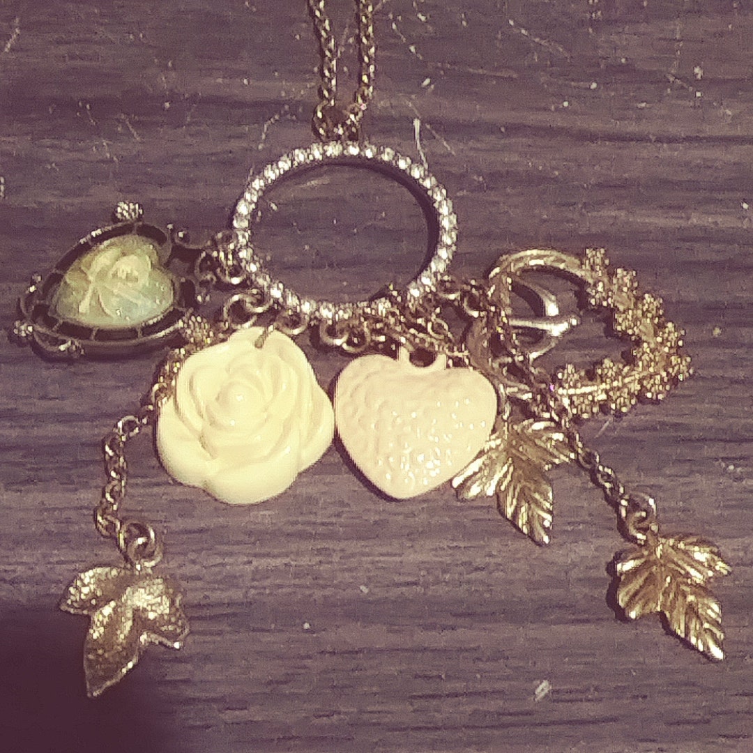 Vintage Brass Long Dangle Charm Necklace - Etsy