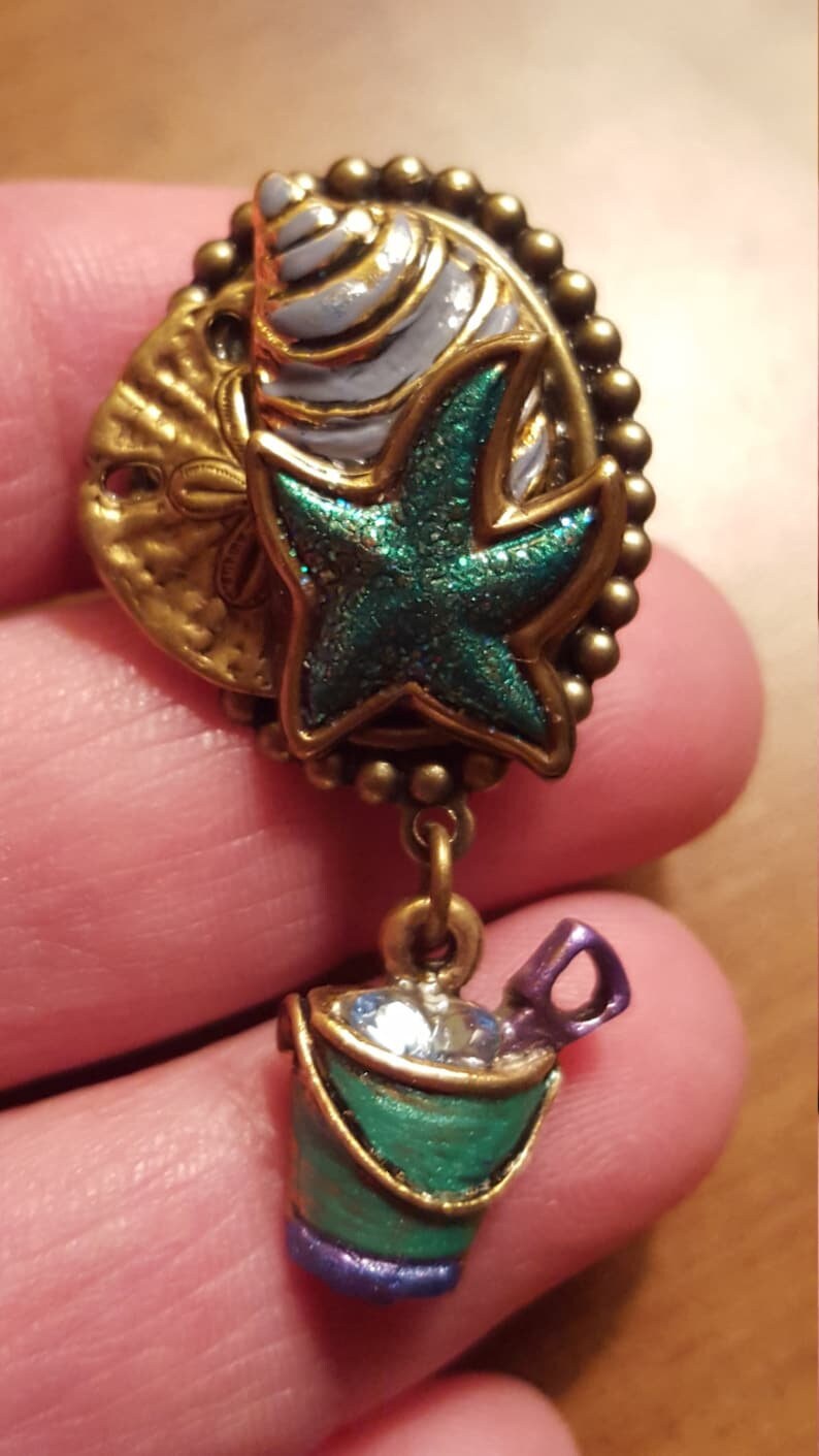 Vintage Metal Aqua Star Fish Sea Shell Sand Dollar and Beach Bucket ...