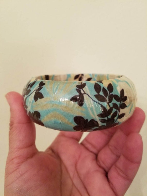 Gorgeous Vintage Floral Paper Mache Wooden Bangle Bracelet | Etsy