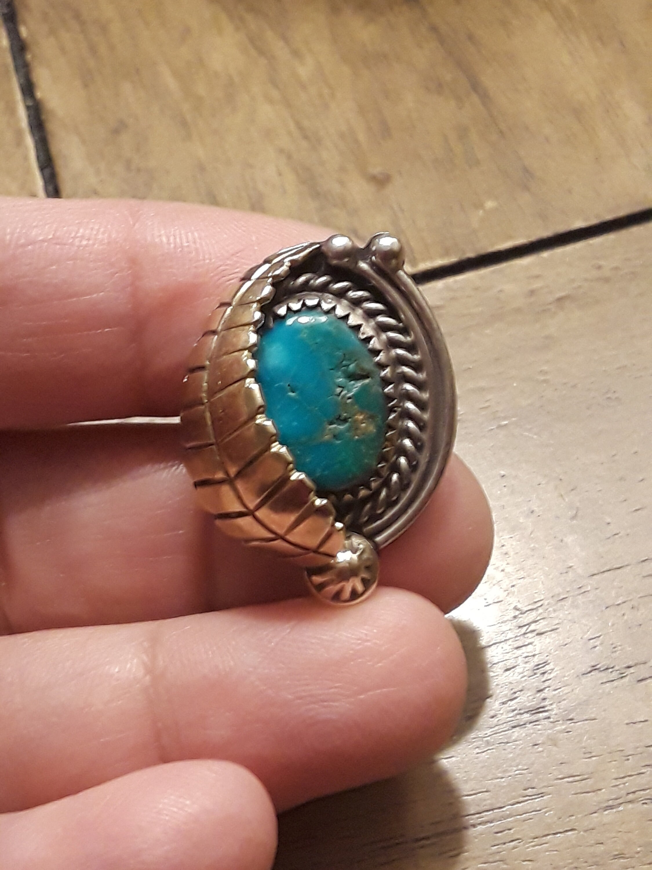 Beautiful Vintage Sterling Silver Gold Vermile Genuine Turquoise NATIVE ...