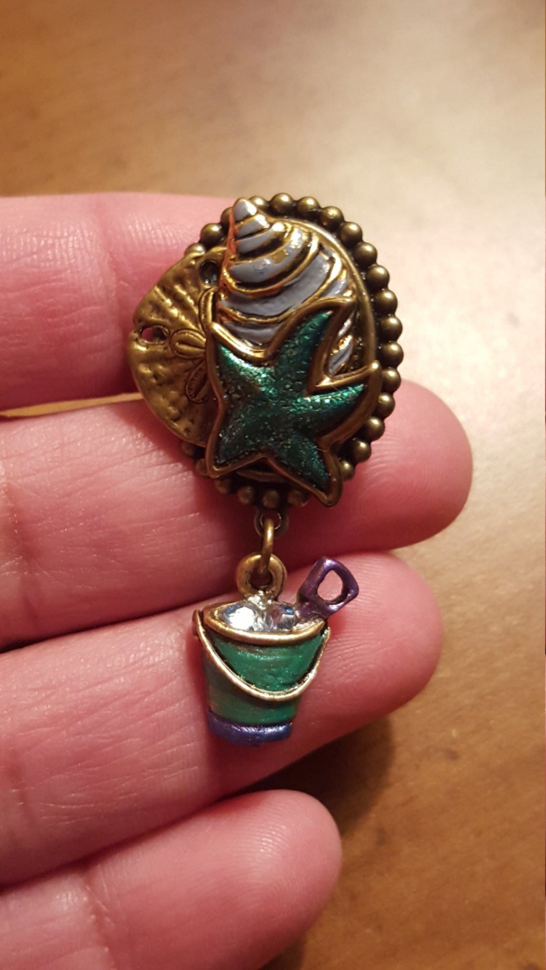 Vintage Metal Aqua Star Fish Sea Shell Sand Dollar and Beach Bucket ...