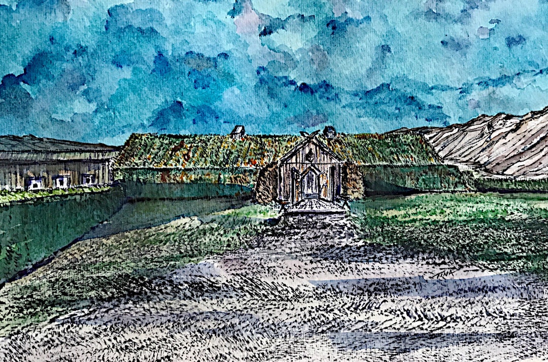 Ingolfsskali Islande La cabane viking peinture originale à - Etsy France
