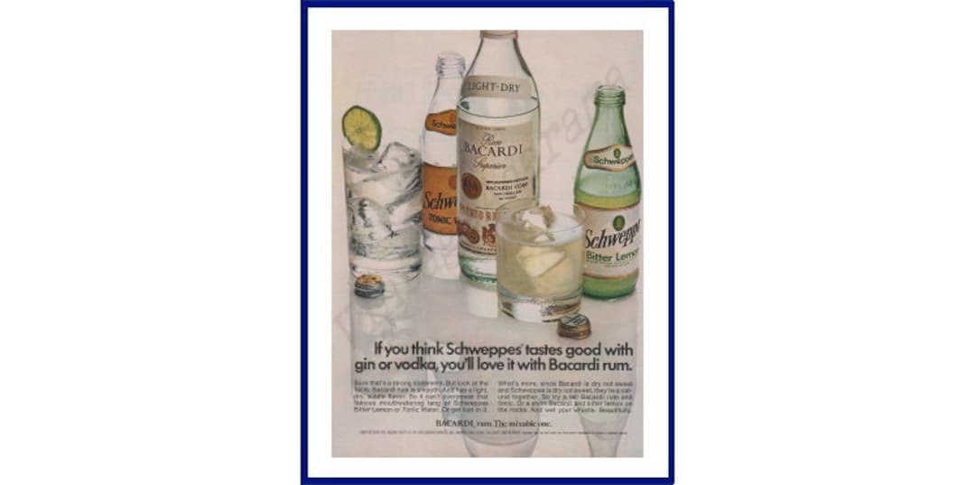 BACARDI RUM Original 1973 Vintage Color Print Advertisement - Schweppes ...