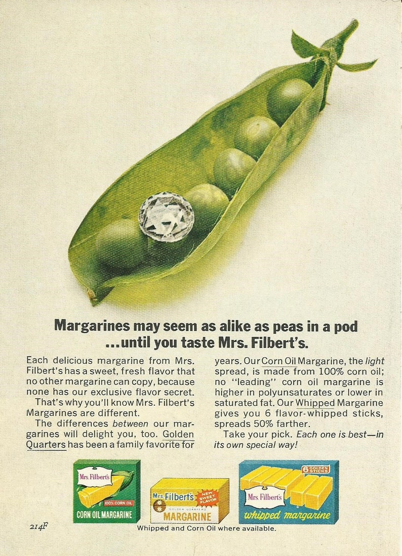 Mrs. Filbert's Margarine Original 1965 Vintage Color Print ...