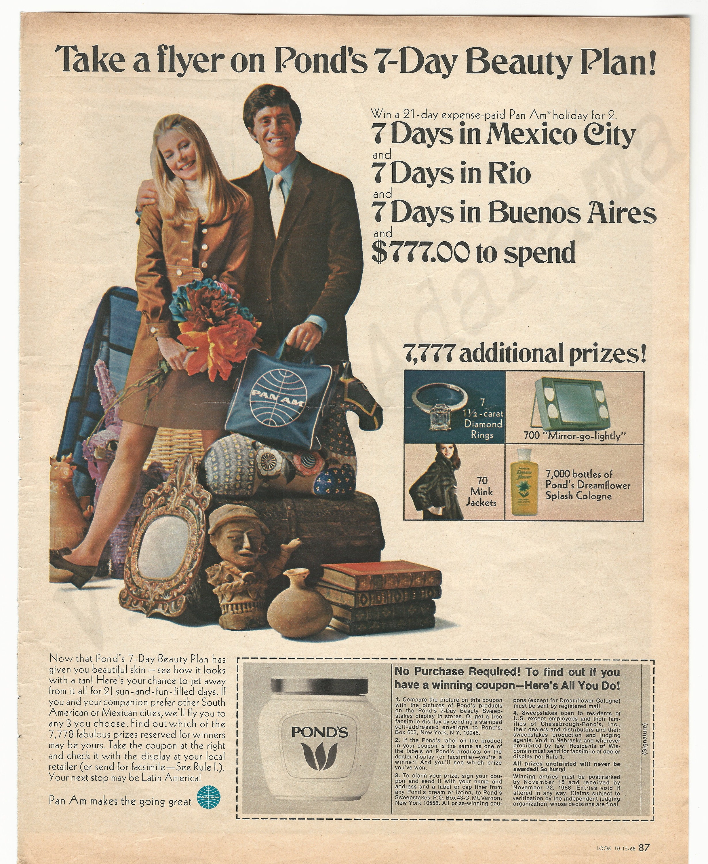 POND'S / PAN AM Original 1968 Vintage Extra Large Color - Etsy