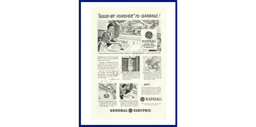 GE GARBAGE DISPOSAL Original 1948 Vintage Black & White Print ...