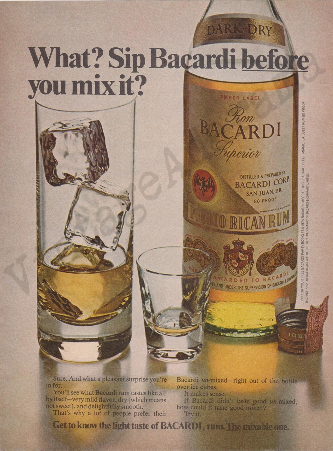 BACARDI RUM Original 1970s Vintage Color Print Advertisement ...