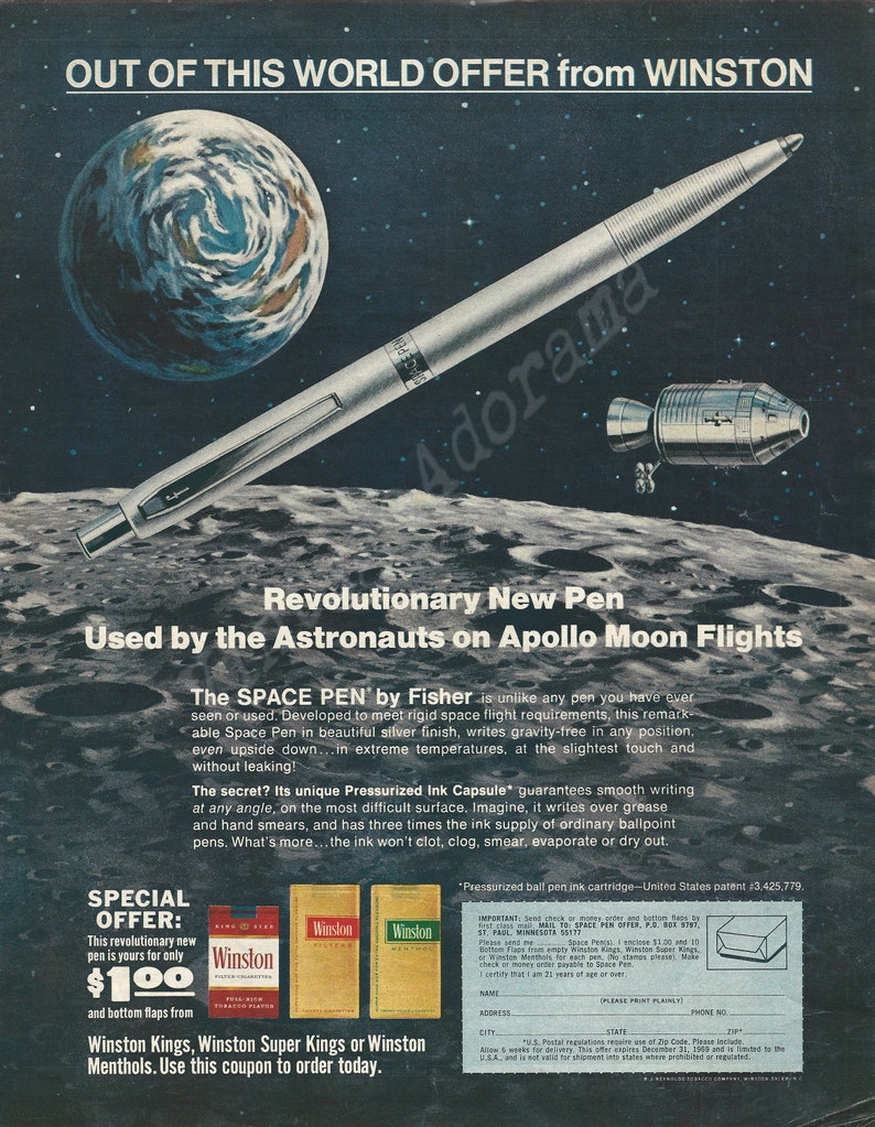 SPACE PEN by Fisher / WINSTON Cigarettes Original 1969 Vintage Extra ...