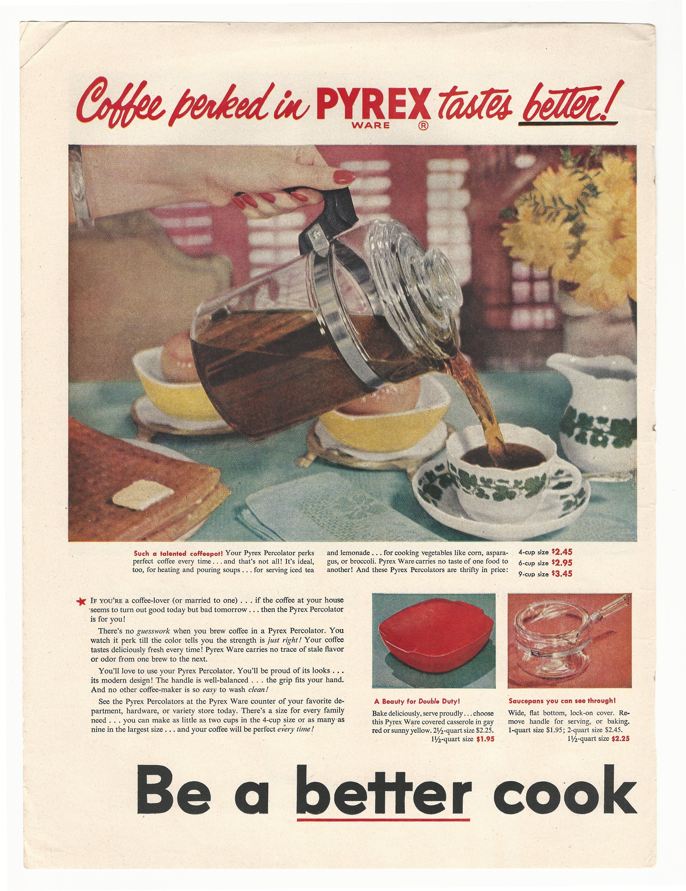 PYREX PERCOLATOR and COOKWARE Original 1952 Vintage Extra Large Double ...