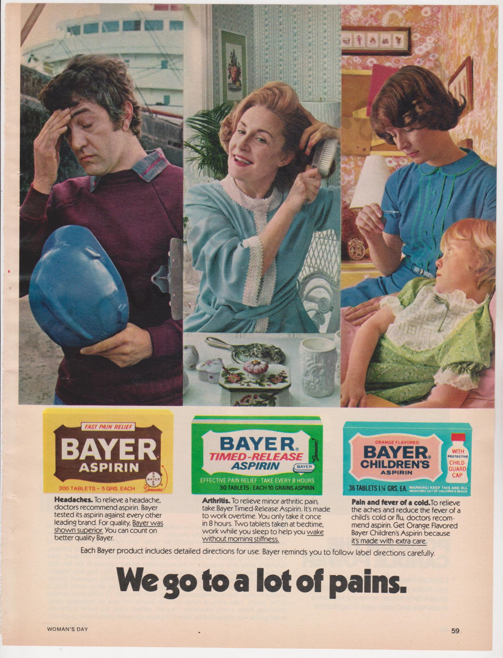 BAYER ASPIRIN Original 1973 Vintage Color Print Advertisement we Go to ...