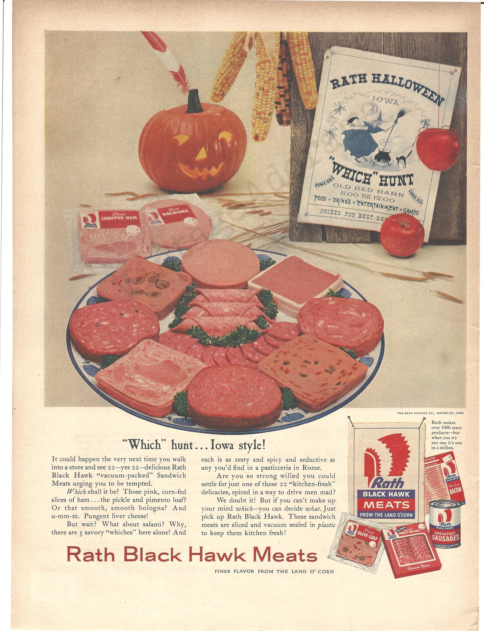 RATH BLACK HAWK Meats Original 1954 Vintage Extra Large Color | Etsy