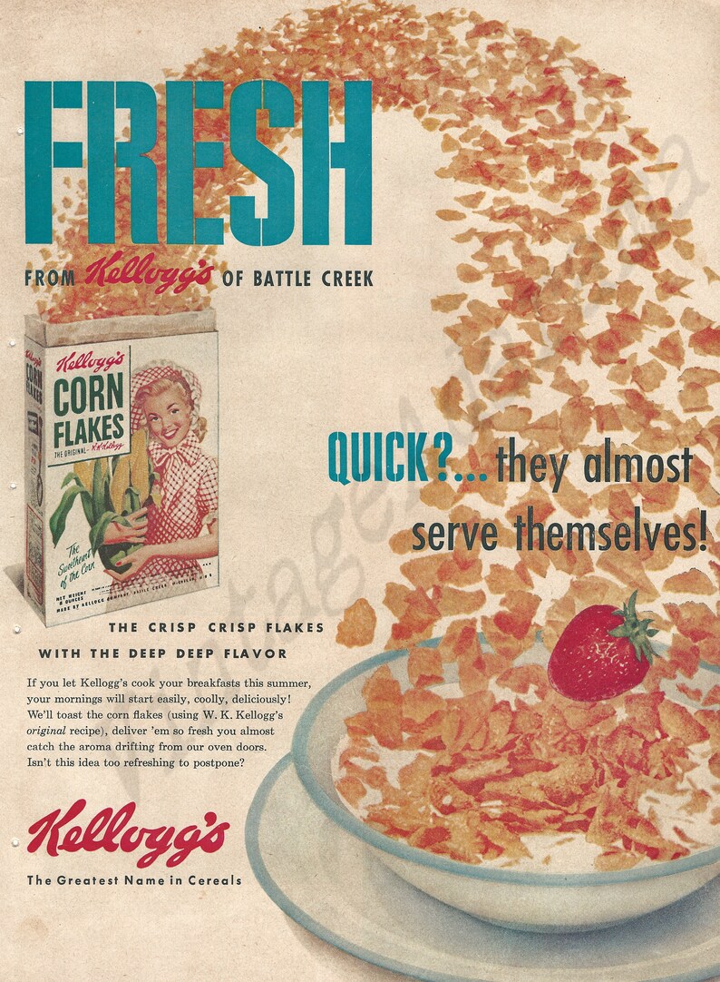 KELLOGG'S CORN FLAKES Breakfast Cereal Original 1953 Vintage Extra ...