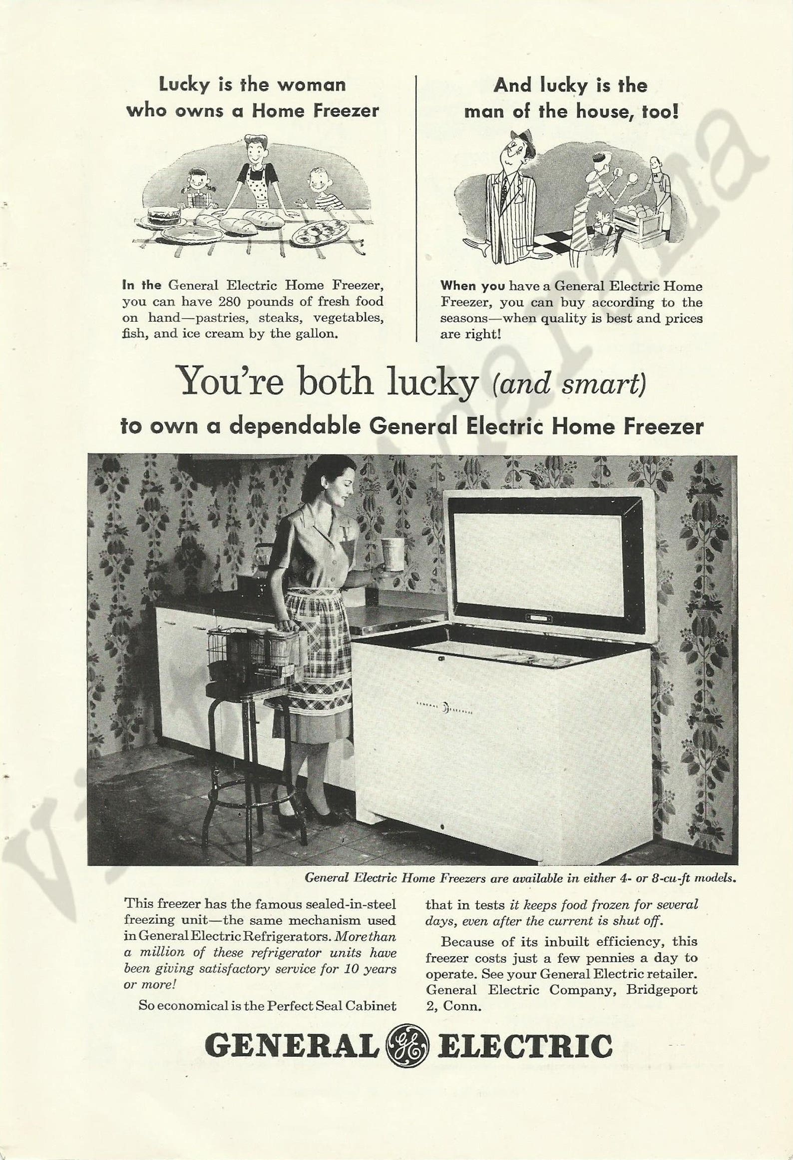 GENERAL ELECTRIC Home Freezer Original 1947 Vintage Black & White Print ...