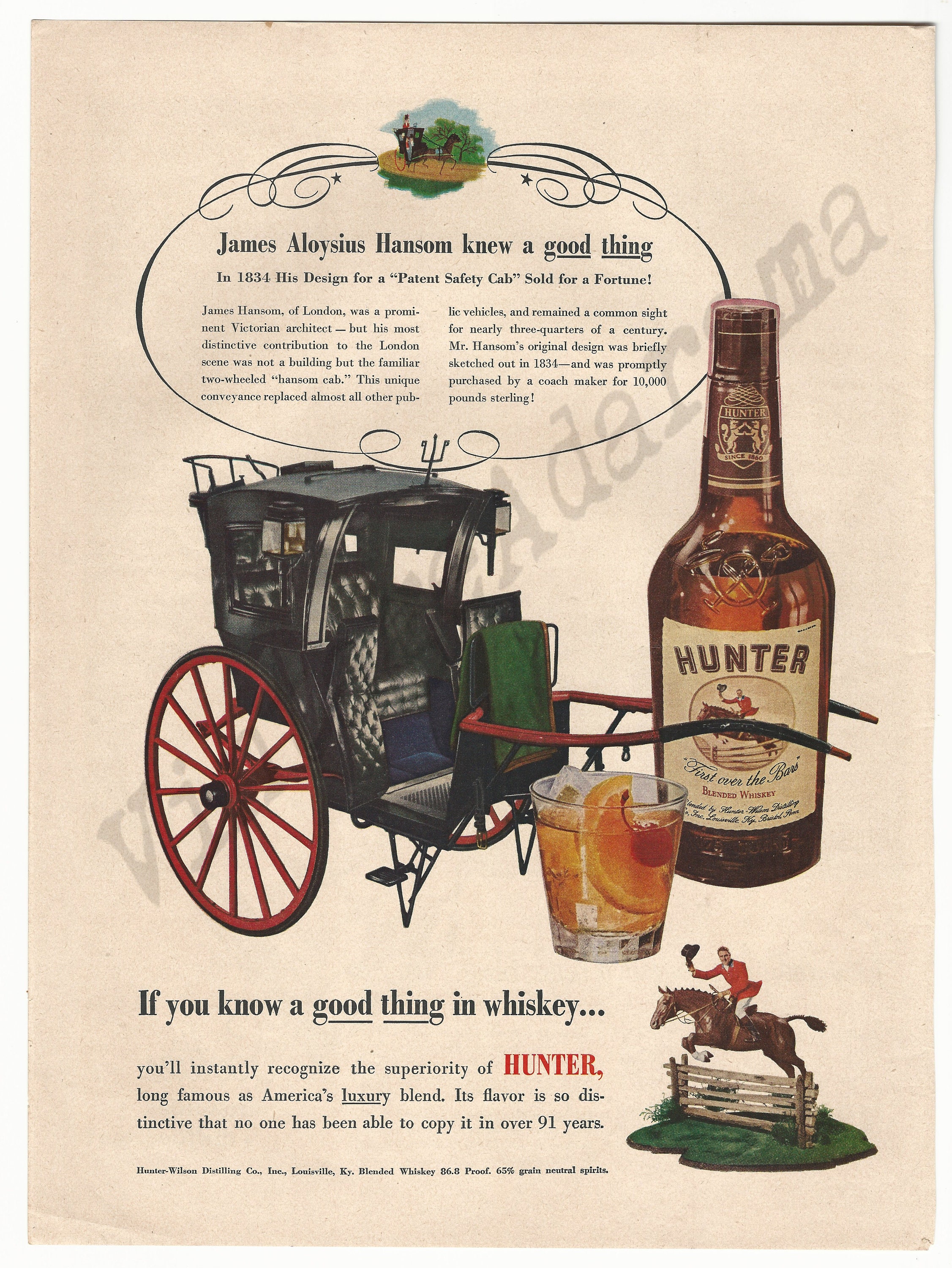 HUNTER WHISKEY Original 1952 Vintage Extra Large Color Print ...