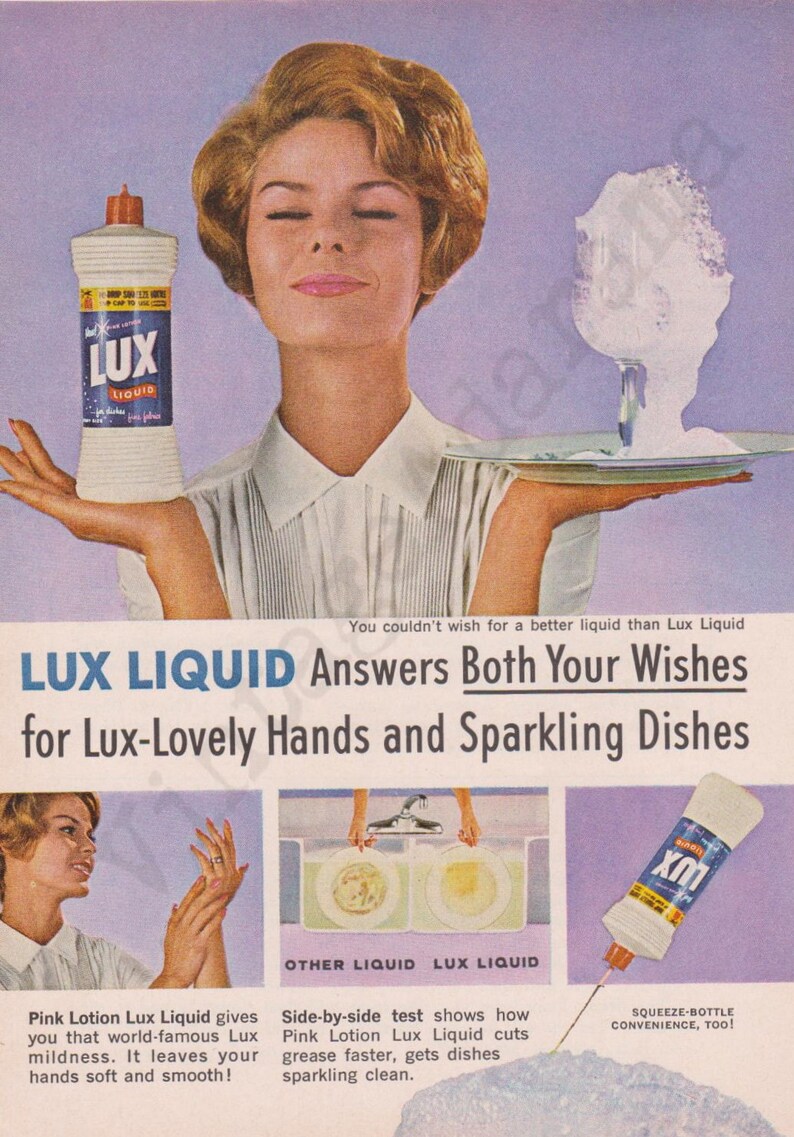 LUX LIQUID DISH Soap Original 1962 Vintage Color Print Advertisement ...