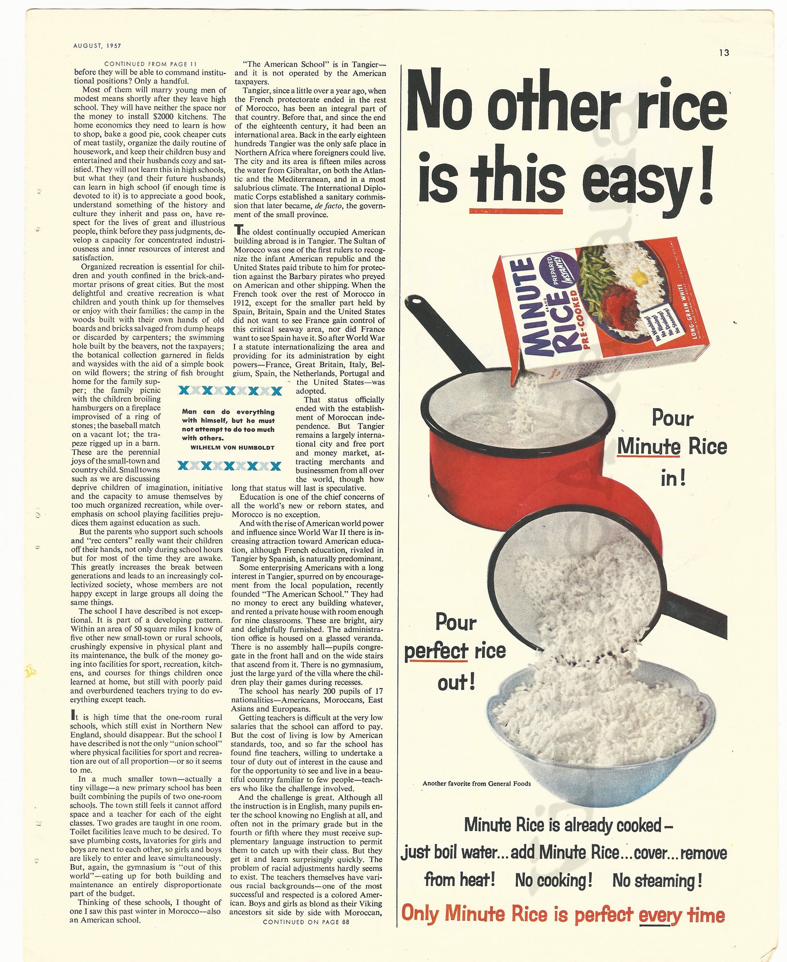 MINUTE RICE Original 1957 Vintage Color Print Advertisement - Minute ...