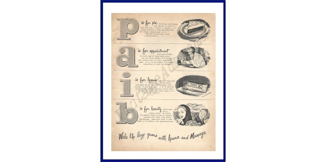 IPANA TOOTHPASTE Original 1947 Vintage Black & White Print ...
