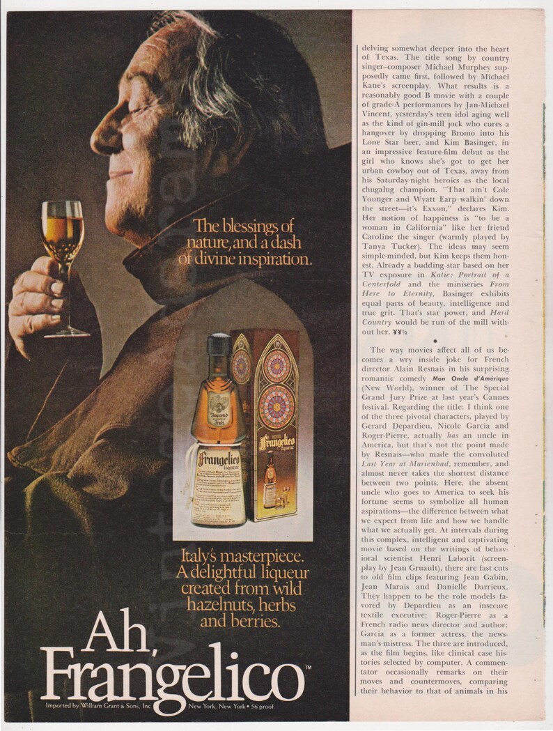 FRANGELICO LIQUEUR Original 1981 Color Print Advertisement "the ...