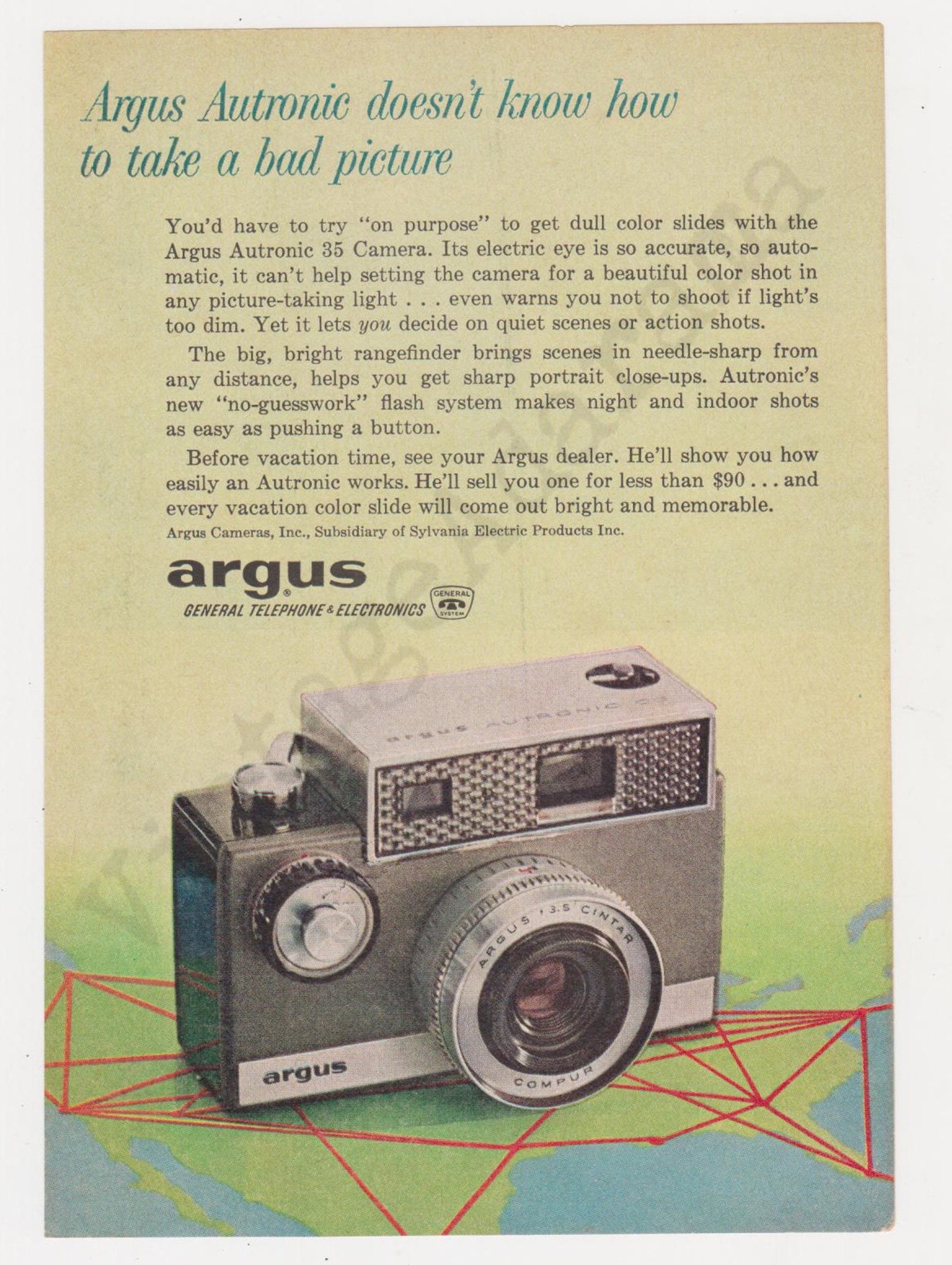 ARGUS Autronic 35 Camera Original 1961 Vintage Print Advertisement ...