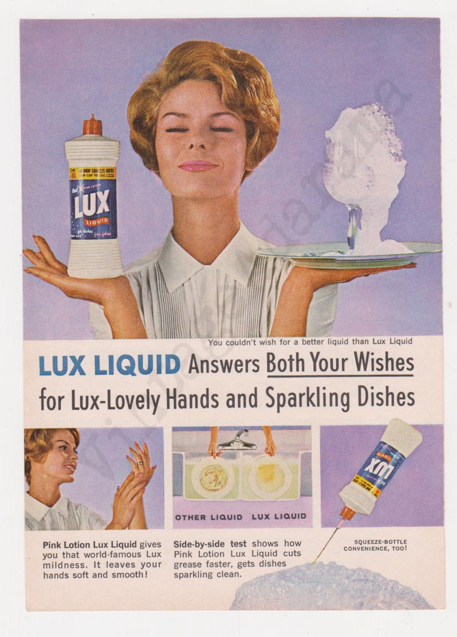 LUX LIQUID DISH Soap Original 1962 Vintage Color Print Advertisement ...