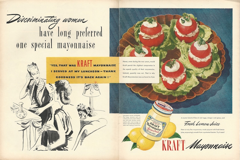 KRAFT MAYONNAISE Original 1947 Vintage Extra Large Print - Etsy