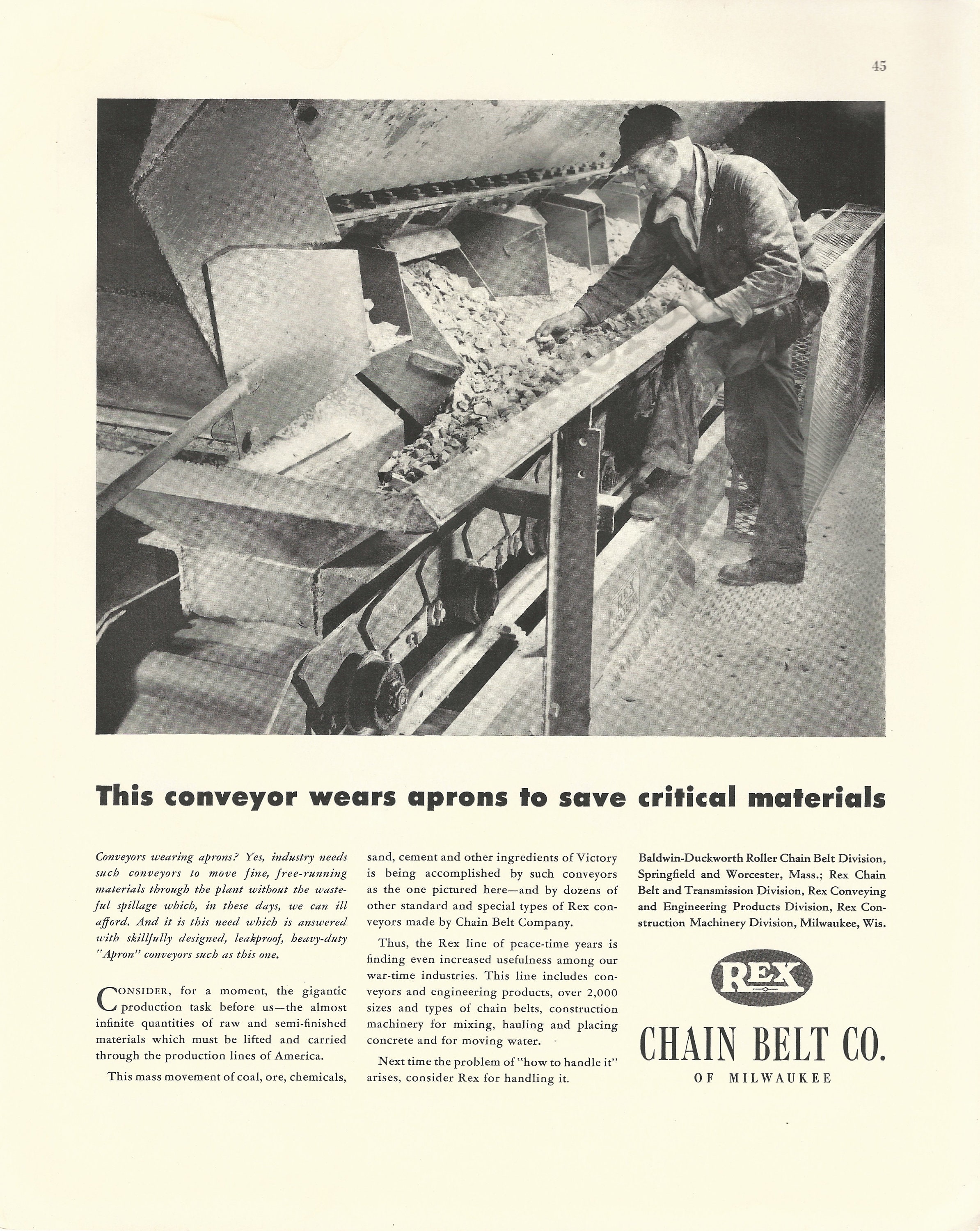 REX CHAIN BELT Company Original 1942 Vintage Extra Large Print ...