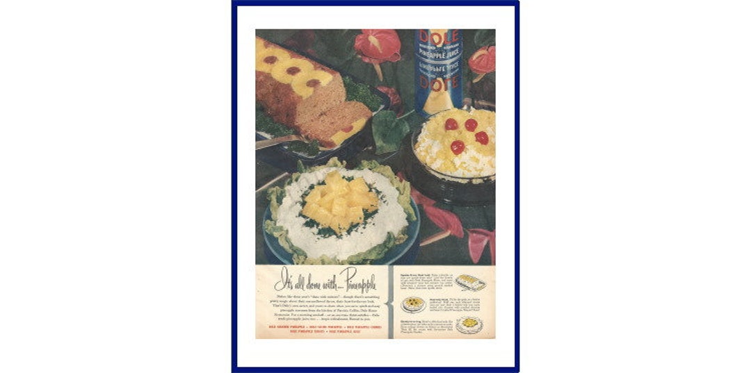 DOLE PINEAPPLE Original 1947 Vintage Extra Large Color Print ...