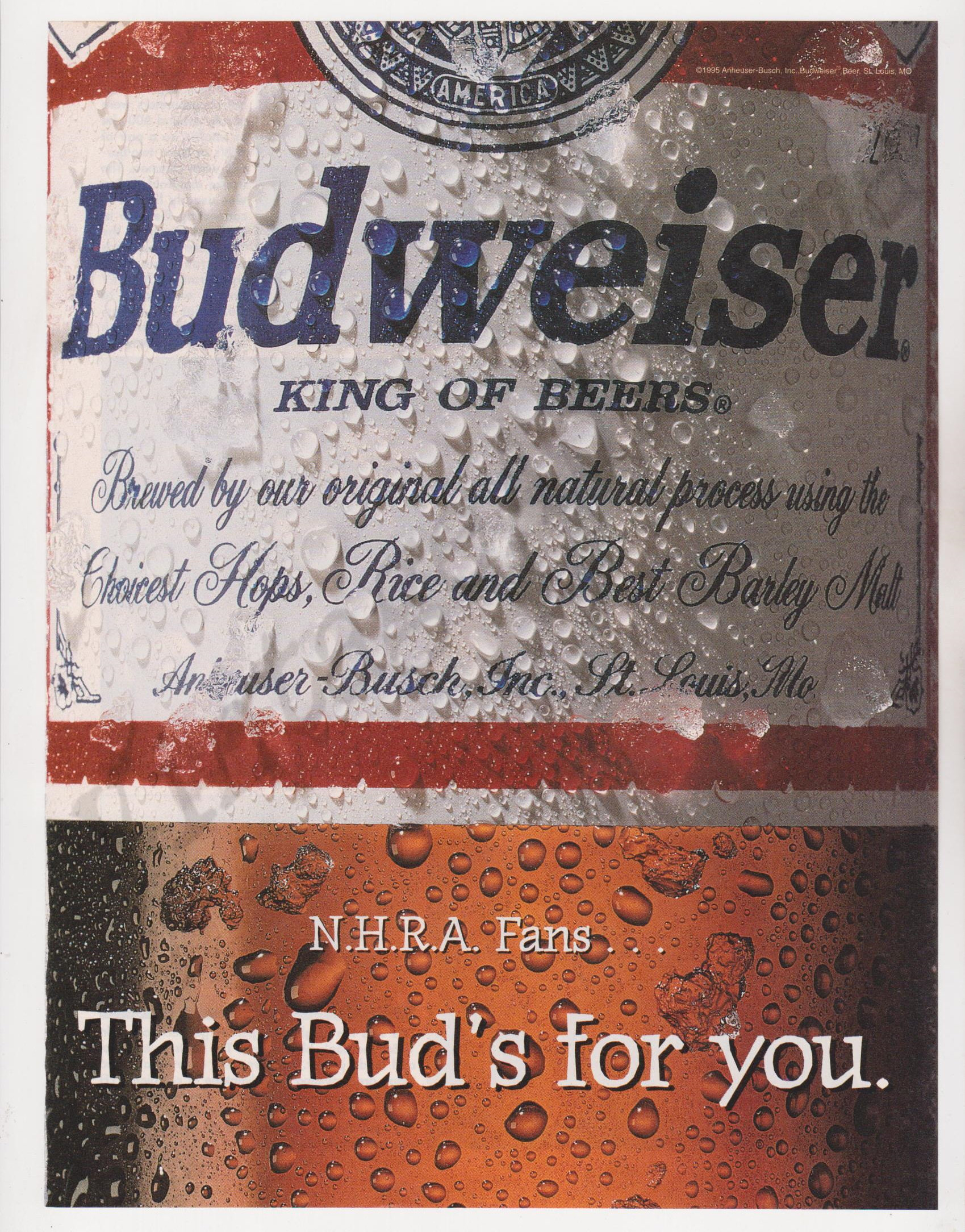 BUDWEISER BEER Original 1996 Vintage Color Print Advertisement n.h.r.a ...