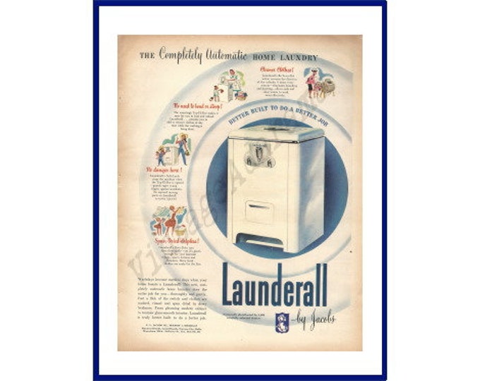 LAUNDERALL WASHING MACHINE Original 1946 Vintage Extra Large Color ...