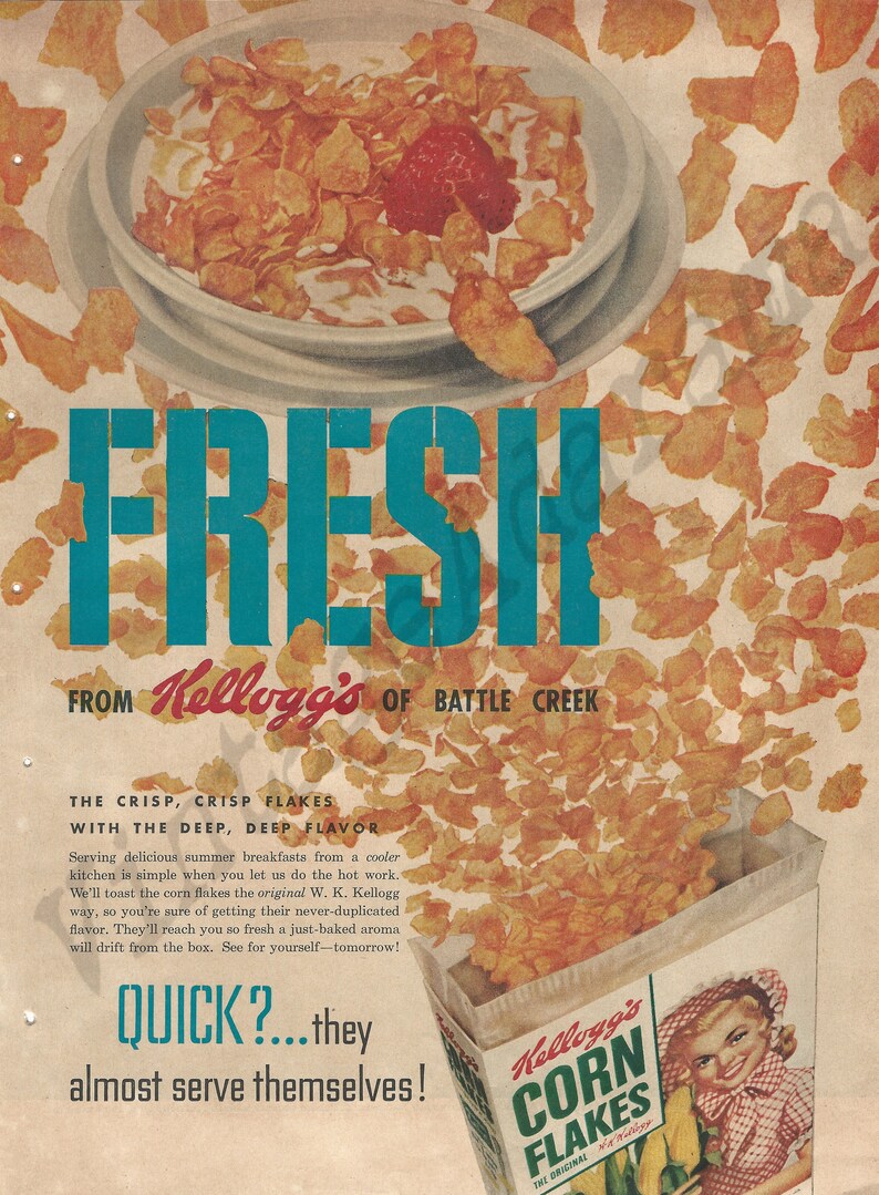 KELLOGG'S CORN FLAKES Breakfast Cereal Original 1953 Vintage Extra ...